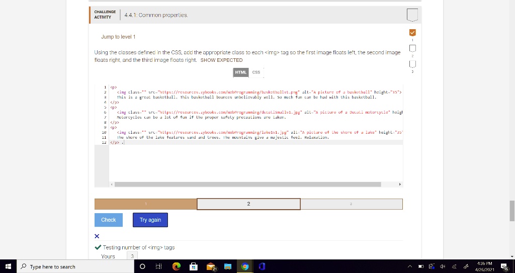 Solved Challenge Activity 441 Common Properties Jump To Level 1 Using The Classes Defined In