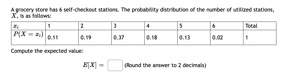 SOLVED: A grocery store has 6 self-checkout stations. The probability ...