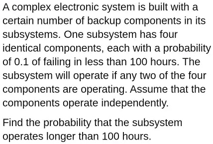 A complex electronic system is built with a certain number of backup ...