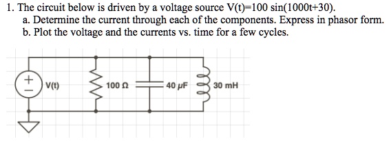 VIDEO solution: The circuit below is driven by a voltage source V(t) = 100 sin(1000t) + 30 A ...