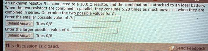 SOLVED: An unknown resistor R is connected to a 10.0 0 resistor and the combination is attached ...