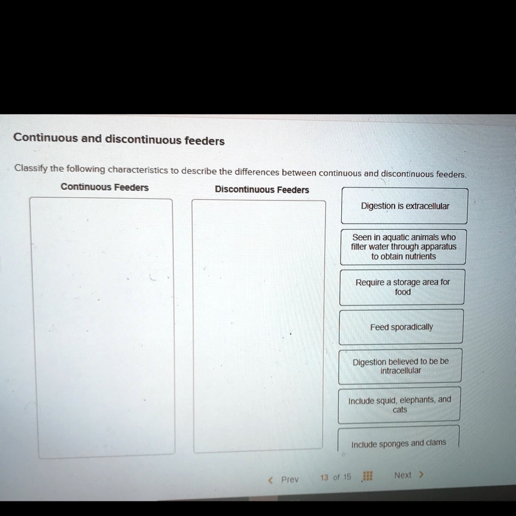 SOLVED: Classify the following characteristics to describe the differences between continuous ...