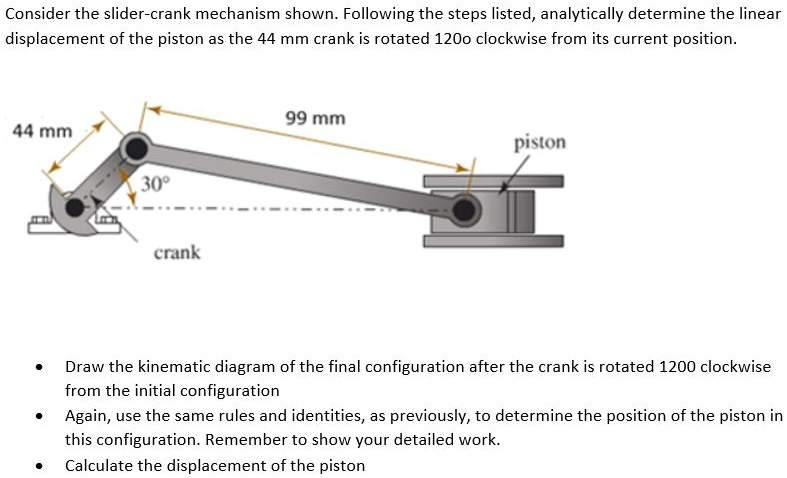 SOLVED: Consider the slider-crank mechanism shown. Following the steps listed, analytically ...