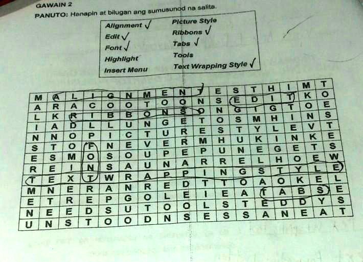 hanapin at bilugan ang sumusunod na salita alignment a trip font ...