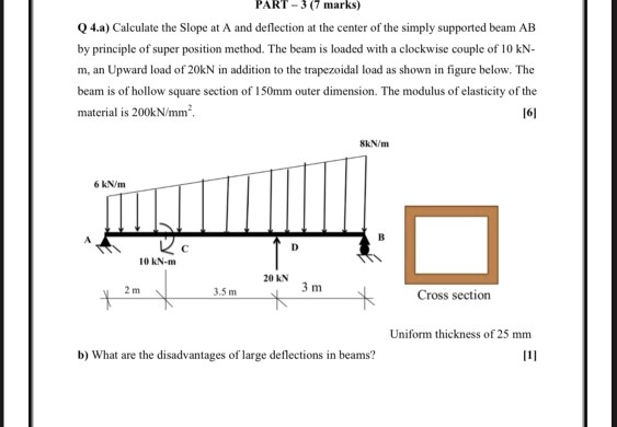 SOLVED: Q 4.a) Calculate the slope at A and deflection at the center of the simply supported ...