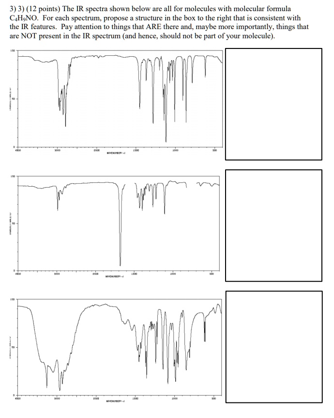 SOLVED: 3) 3) ( [2 points) The IR spectra shown below are all for ...