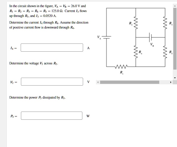 SOLVED: In the circuit shown in the figure, VA = VB 26.0 V and Rj = Rz ...