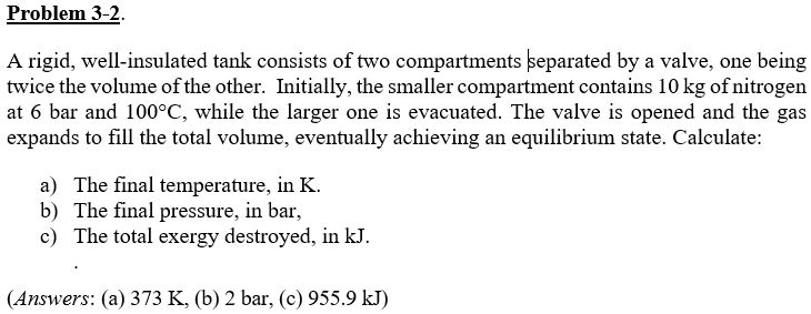 SOLVED: Problem 3-2. A rigid, well-insulated tank consists of two compartments separated by a ...