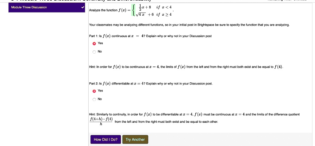 Module Three Discussion Analyze The Function F X 1 2 X 8 If X