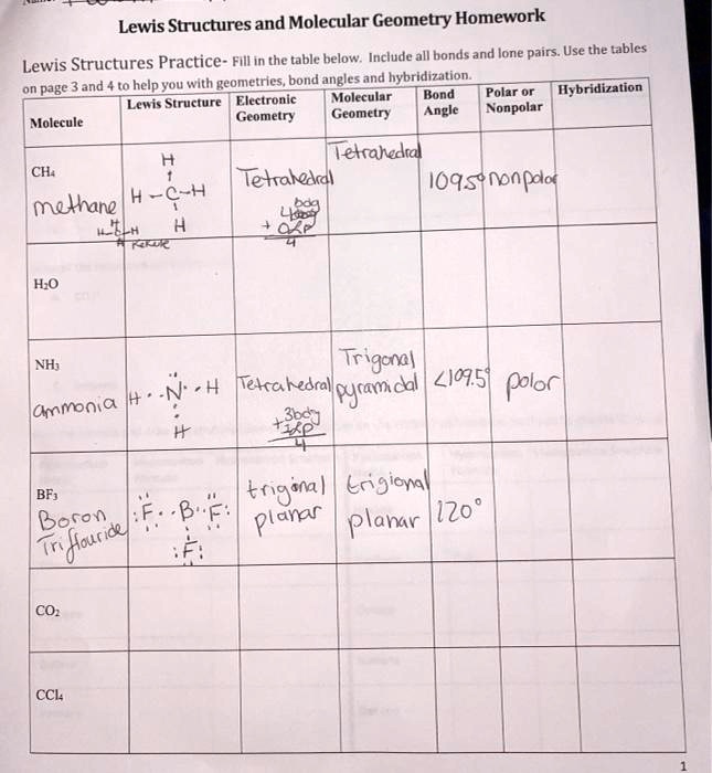 SOLVED:Lewis Structures and Molecular Geometry Homework the table below ...