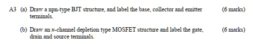 SOLVED: (a) Draw an npn-type BJT structure and label the base ...