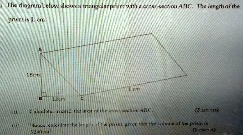 The diagram below shows a triangular prism with a cross-section ABC ...