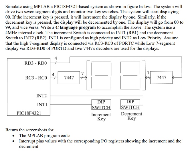 SOLVED: Simulate using MPLAB PIC18F4321-based system as shown in the figure below: The system ...