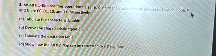 SOLVED: 3. An AB flip-flop has four operations: clear to 0, no change, complement, and set to 1 ...