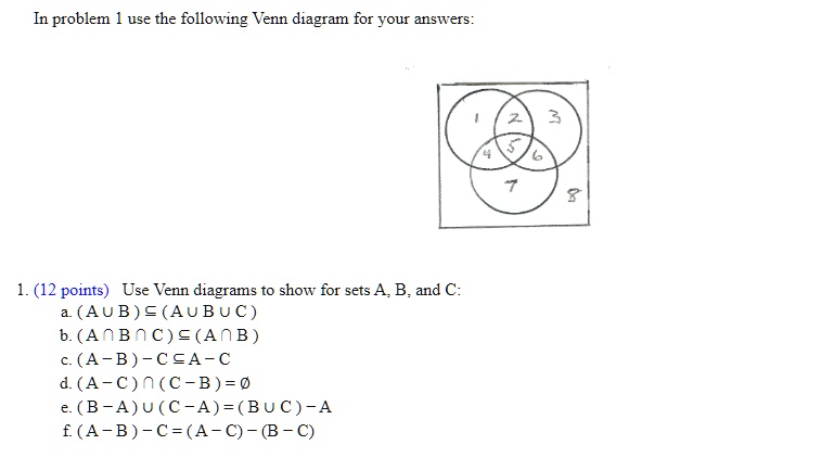 SOLVED:In problem use the following Venn diagram for your answers: 1 ...