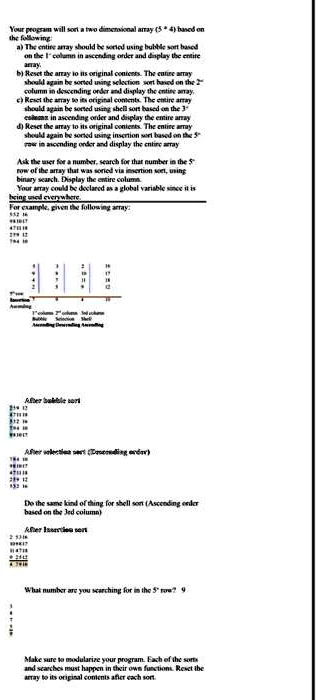 Solved Texts Your Program Will Sort A Two Dimensional Array Based On The Following The Entire 0460