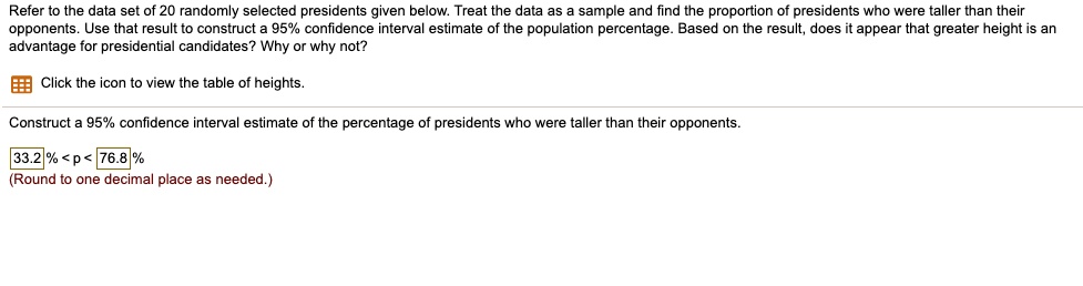 SOLVED: Refer to the data set of 20 randomly selected presidents given ...