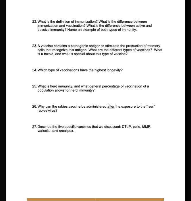 SOLVED: 22. What is the definition of immunization? What is the ...