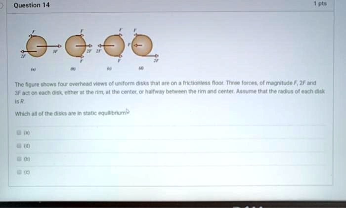SOLVED: The figure shows four overhead views of uniform disks that are on a frictionless floor ...