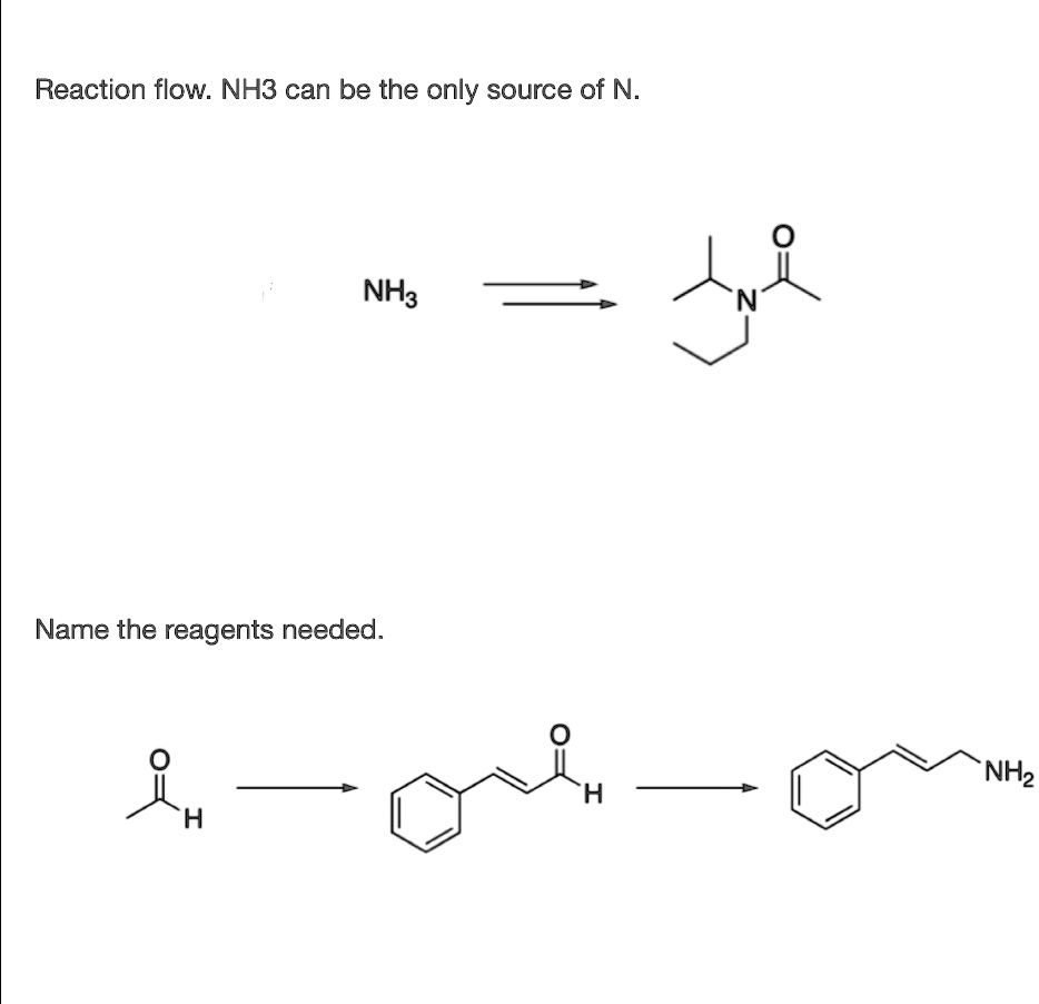 SOLVED: Reaction flow: NH3 can be the only source of N: NH3 Name the reagents needed NHz