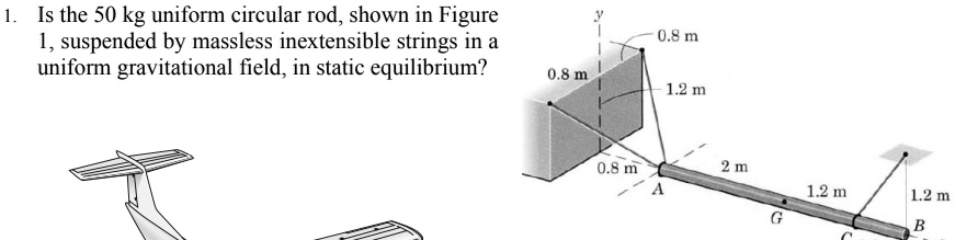 1. Is the 50 kg uniform circular rod, shown in Figure 1, suspended by ...