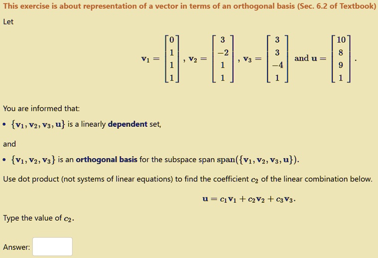 SOLVED: This exercise is about representation of a vector in terms of ...
