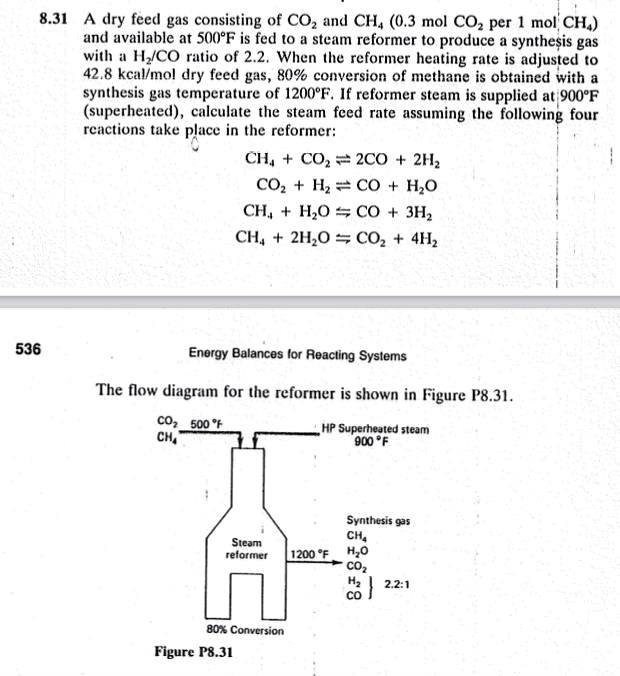 SOLVED: 8.31A dry feed gas consisting of CO and CH with 0.3 mol CO per ...