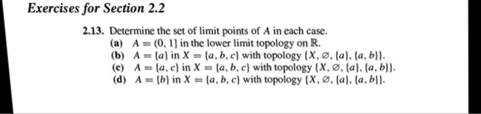 exercises for section 22 213 determine the set of limit points of a in each case 0 ij in the ...