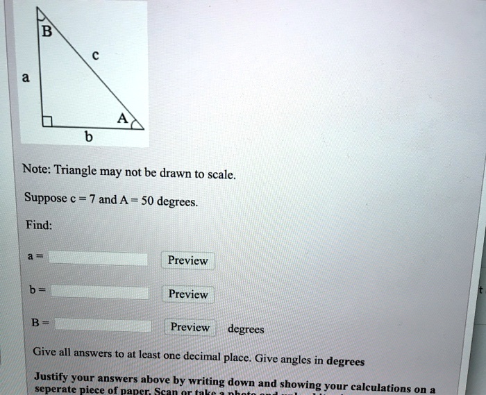 note triangle may not be drawn to scale suppose c 7 and a 50 degrees ...