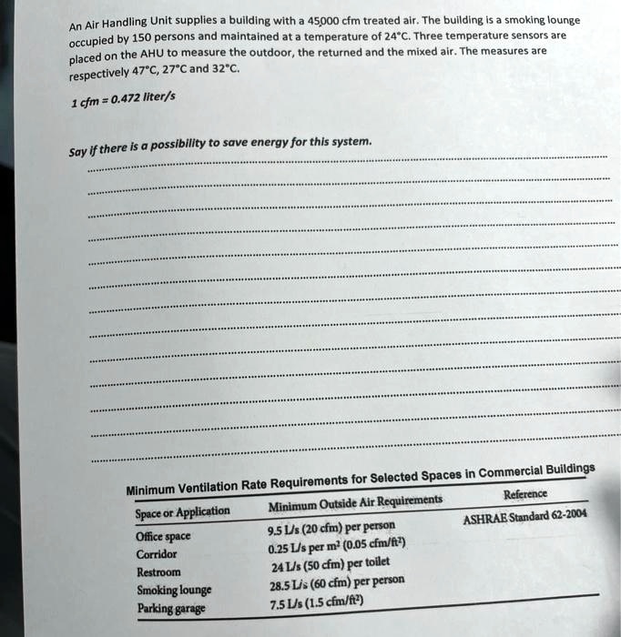 An Air Handling Unit supplies a building with a 45,000 cfm treated air ...