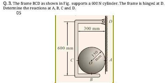 Q. 3. The frame BCD as shown in Fig. supports a 600 N cylinder. The ...