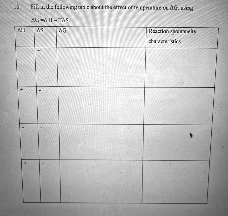 SOLVED: Please solve and explain 10. Fill in the following table about ...