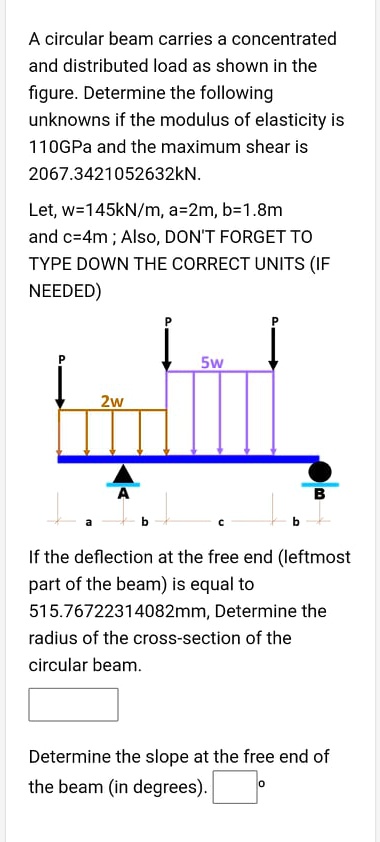 please help a circular beam carries a concentrated and distributed load as shown in the figure ...