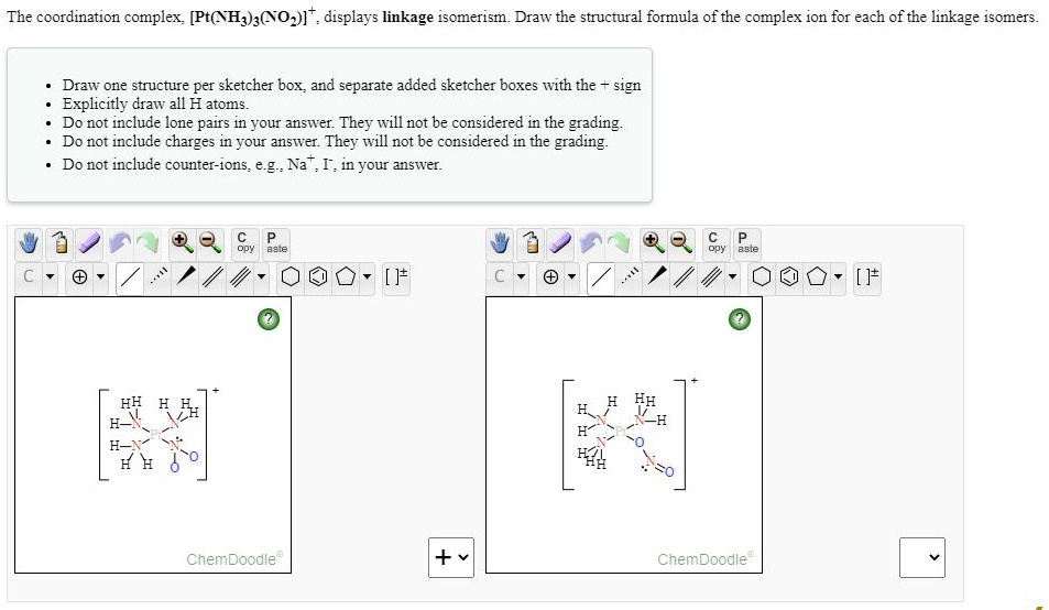 SOLVED: The coordination complex [Pt(WH3)z(VO)] , displays linkage ...