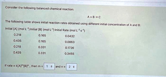 SOLVED: Consider the following balanced chemical reaction: B + C The ...