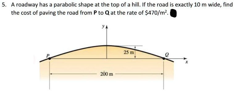 A roadway has a parabolic shape at the top of a hill. If the road is ...