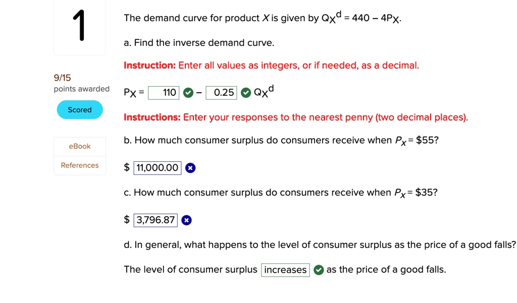 SOLVED: Texts: 1 The demand curve for product X is given by Qxd = 440 ...