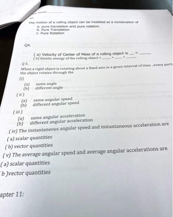 SOLVED: mtotom 0l rolling objec cn modeled 03 pur translation and pure ...