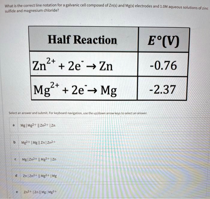 what is the correct line notation for 3 galvanic cell composed of zns ...