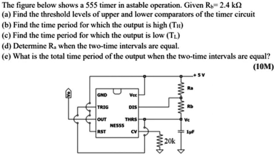 The figure below shows a 555 timer in astable operation. Given Rb = 2.4 kΩ (a) Find the ...