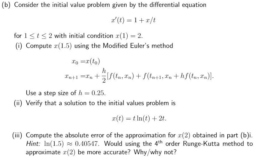 b consider the initial value problem given by the differential equation 2 t lct for 1 t 2 with ...