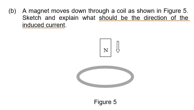 (b) A magnet moves down through a coil as shown in Figure 5. Sketch and ...