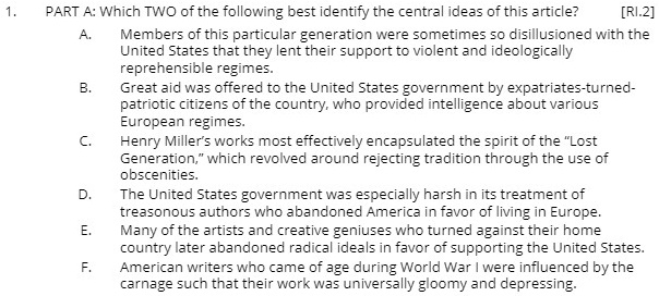 part a which two ofthe following best identify tne centra deas of this ... part a which two ofthe following best identify tne centra deas of this ...