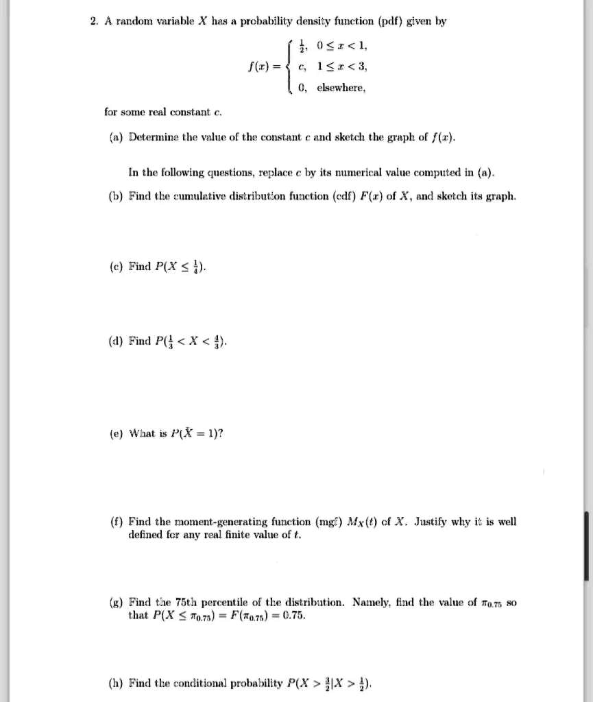 SOLVED: 2. A random variable X has a probability density function (pdf given by 0x