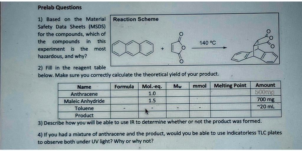 SOLVED: Prelab Questions Based on the Material Safety Data Sheets (MSDS) for the compounds ...