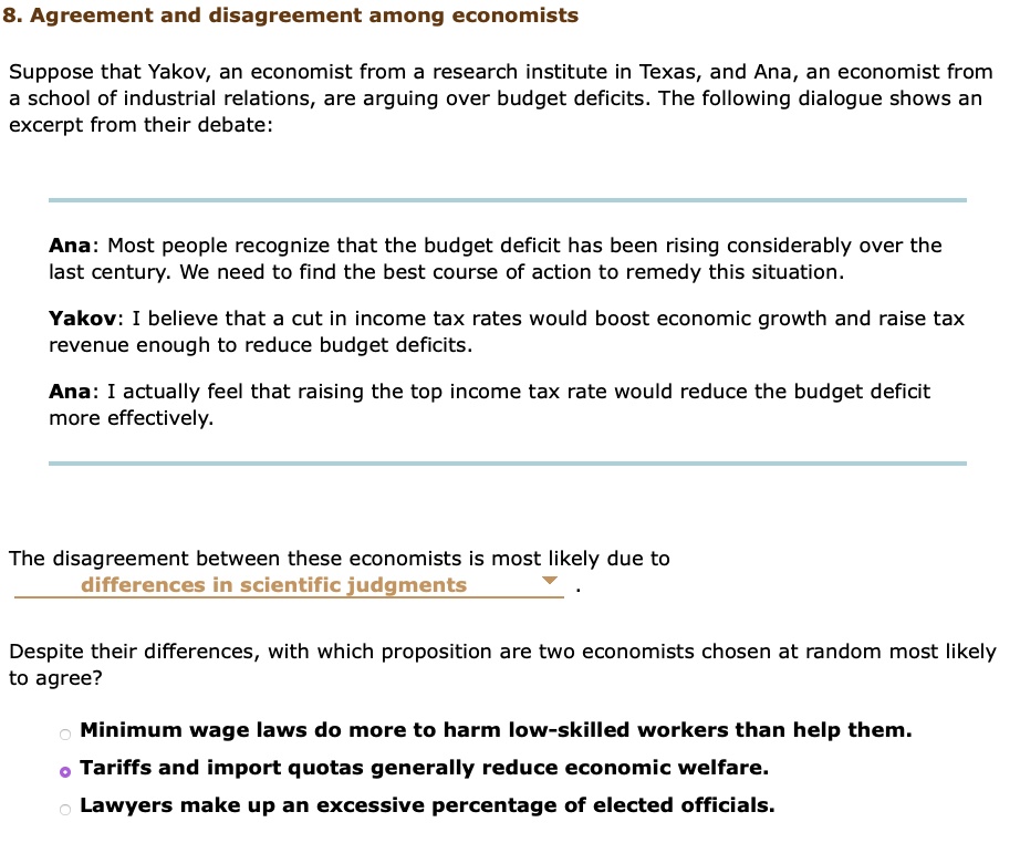 SOLVED: Agreement and Disagreement Among Economists Suppose that Yakov ...