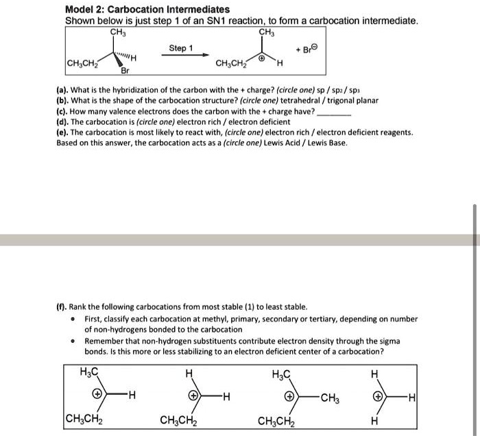 Model 2: Carbocation Intermediates Shown below is just step 1 of an SN1 ...