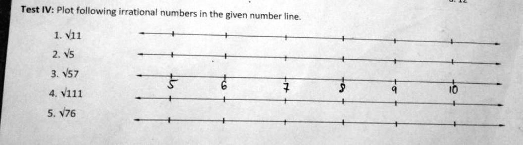 SOLVED: 'Plot following irrational numbers in the given number line.1. √112. √53. √574. √1115. √ ...