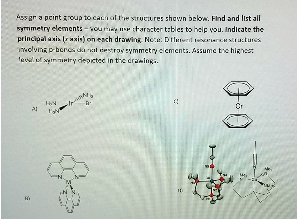 SOLVED: Assign a point group to each of the structures shown below ...