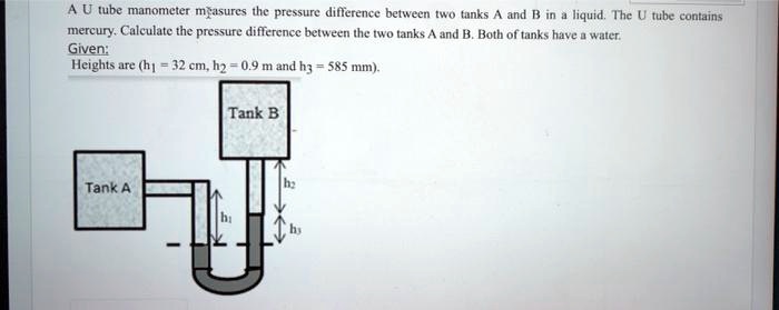a u tube manometer masures the pressure difference between two tanks a ...